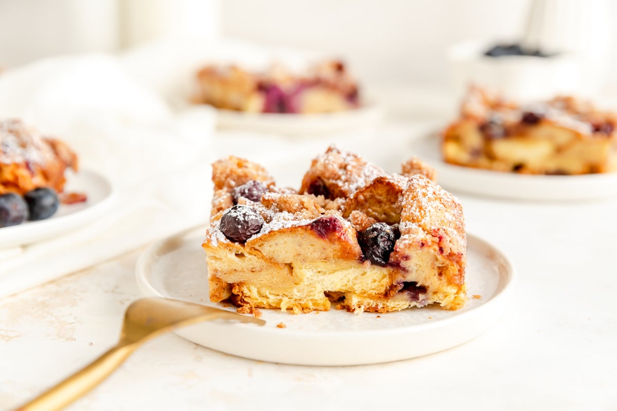 Brioche French Toast Casserole (with blueberries!) - Mint + Mallow